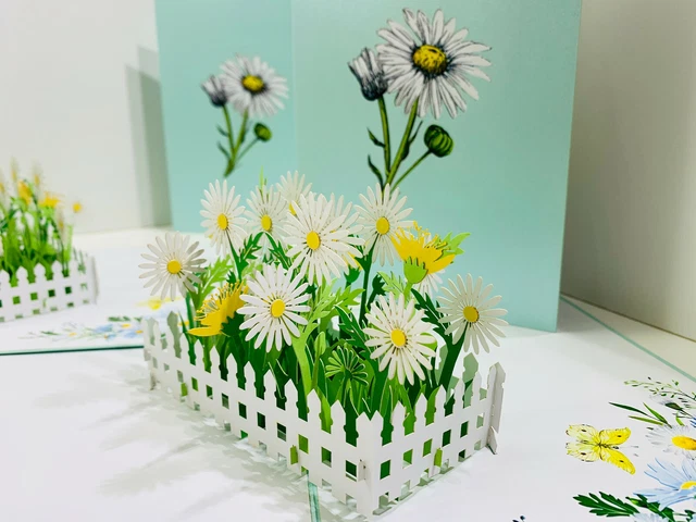 ORIGAMI POP CARDS White Daisy Garden Card 3D Pop Up Greeting Card ...
