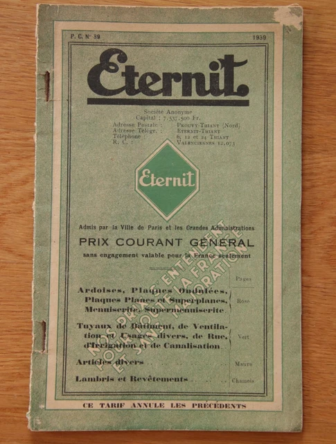ANCIENNE REVUE CATALOGUE tarif ETERNIT : fibrociment - amiante ciment ...
