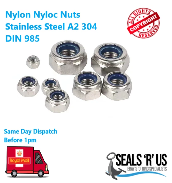 NYLOC NUTS A2 STAINLESS STEEL M3 M4 M5 M6 M8 M10 M12 Type T DIN 985 Nylock Nylon £0.99 - PicClick UK