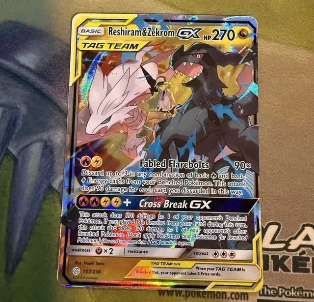 POKÉMON TCG RESHIRAM & Zekrom GX 157/236 Cosmic Eclipse Ultra Rare S&M LP-NM £103.56 - PicClick UK