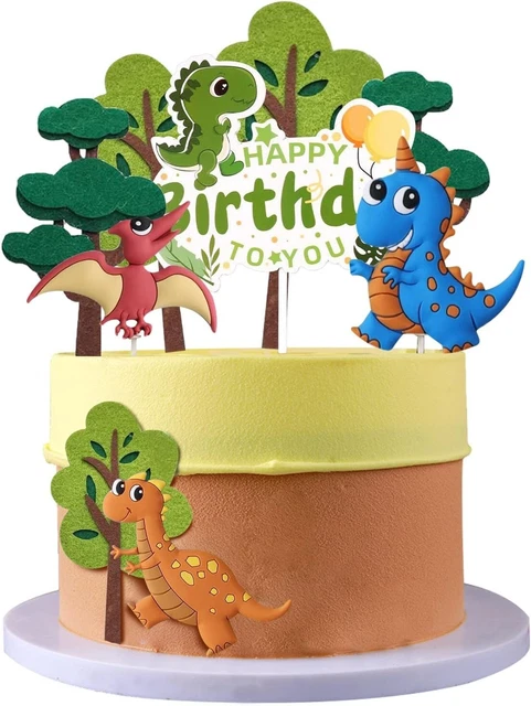 9PC DINOSAUR BIRTHDAY Cake Toppers Felt Trees T-Rex Happy Party ...