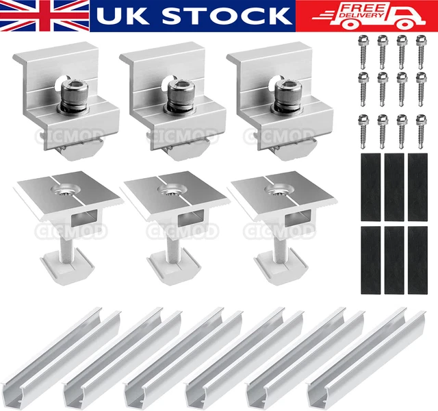 ALUMINIUM SOLAR PANEL Roof Mounting Rail Brackets End/Middle Clamp ...