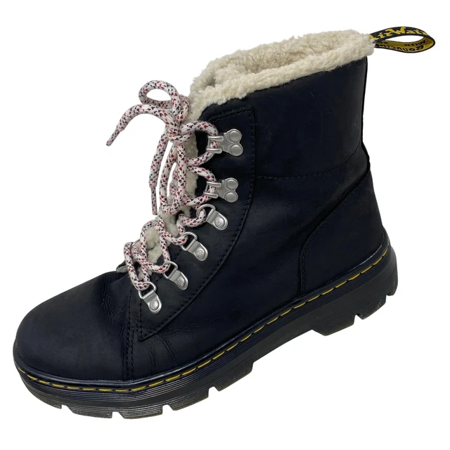 DR. MARTENS MENS Combs W Boots Sz 10 Black Leather Faux Fur Lined ...