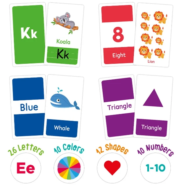 58PCS LETTERS NUMBERS Shapes Colors Flash Cards Waterproof For Kids ...