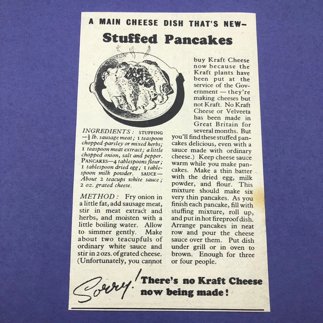 WW2 FOOD RATIONING Recipe Kraft Advert Original 1943 Print Ad Small ...