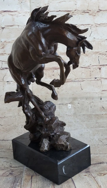 SIGNED ORIGINAL ART Deco Rearing Horse Bronze Sculpture Marble Base ...