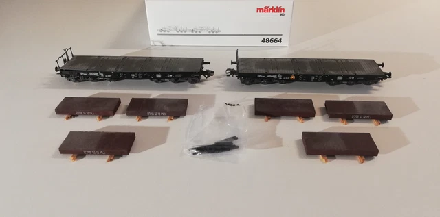 MÄRKLIN H0 48664 2er Schwerlastwagen-Set "Stahlbrammen" der DB EUR 84 ...