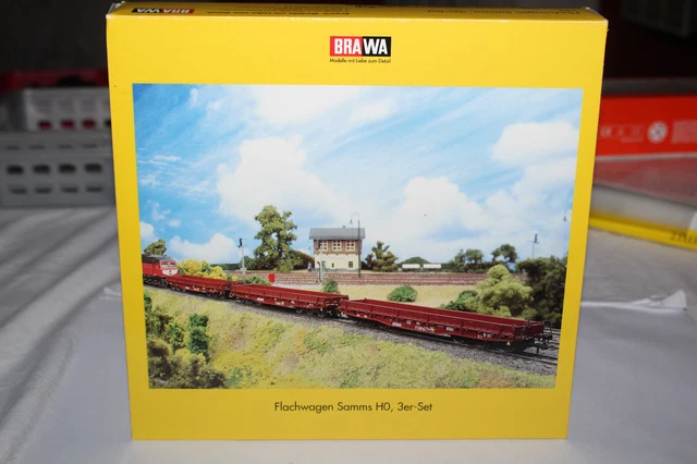 BRAWA H0 2020 DB Wagenset mit 3 Flachwagen Samms - KKK - Neuzustand ...
