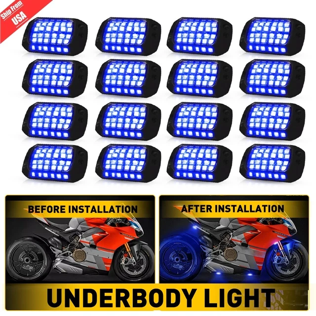16X BLUE LED Under Car Underbody System Underglow Neon Light Kit ...