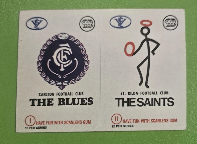 1974 SCANLENS VFL Football card Carlton/ St.Kilda Double Sticker $140. ...