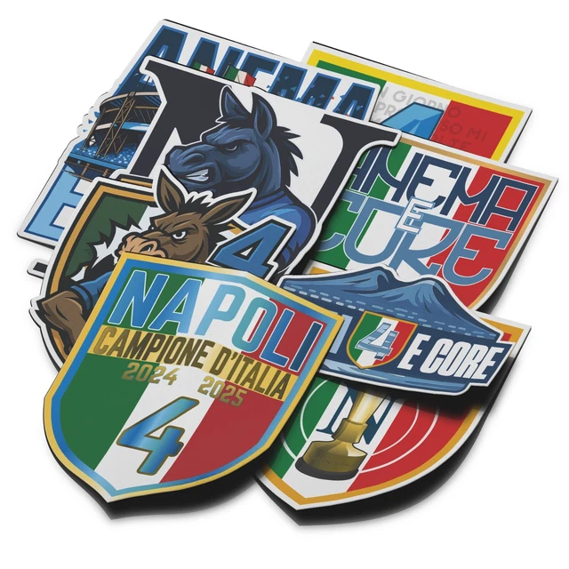 ADESIVI NAPOLI 4° Scudetto 202 Sticker Campioni d'Italia Ciuccio Anema ...