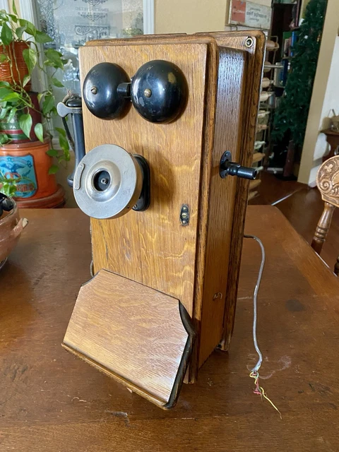 ANTIQUE WESTERN ELECTRIC Oak Wood Box Wall Hand Crank Telephone 1939 ...
