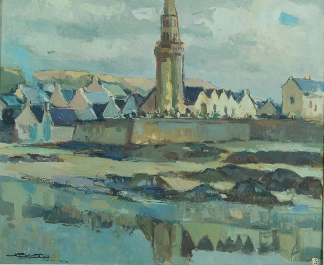 PAINTING ANTIQUE BRETON Eglise Saint-Michel-de-Grève Cemetery Marin Bertoin 1950 $1,105.40 ...