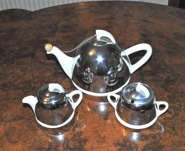 VINTAGE ENGLISH TEAPOT set with Metal Insulation Covers Art Deco Style ...