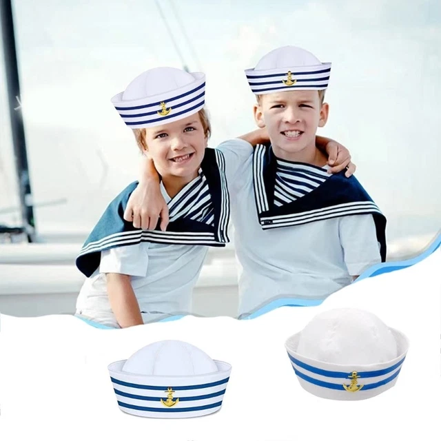 SAILORS SHIP CAPTAIN Hat Blue&White Stripe Hat Adult Teens Navy Cosplay ...