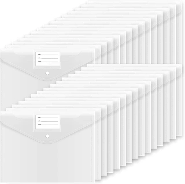 30 PACK A4 Clear Document Folders Plastic Envelopes Poly Envelopes File ...