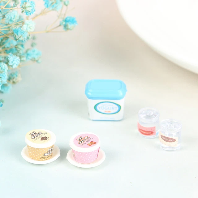 7PCS DOLLHOUSE MINIATURE Yogurt ice cream Milk Egg Pudding Cup Toys ...
