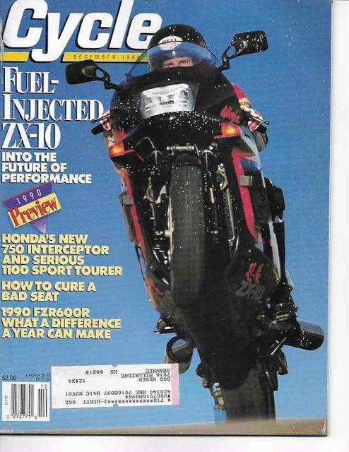 CYCLE MAGAZINE DECEMBER 1989 Fuel Injected ZX-10, Honda 750 Interceptor ...