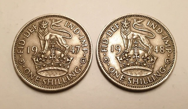 2X ONE SHILLING Coin English Reverse George VI Running Years 1947 and ...