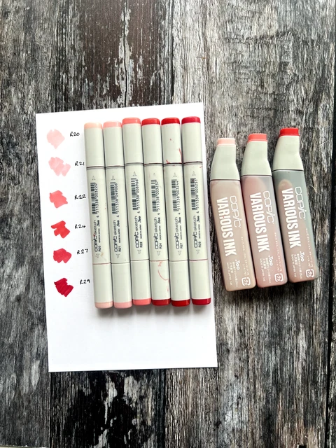 COPIC SKETCH MARKER Pens Dual Tip - Set Of 6 Red Plus Refill Bottles ...