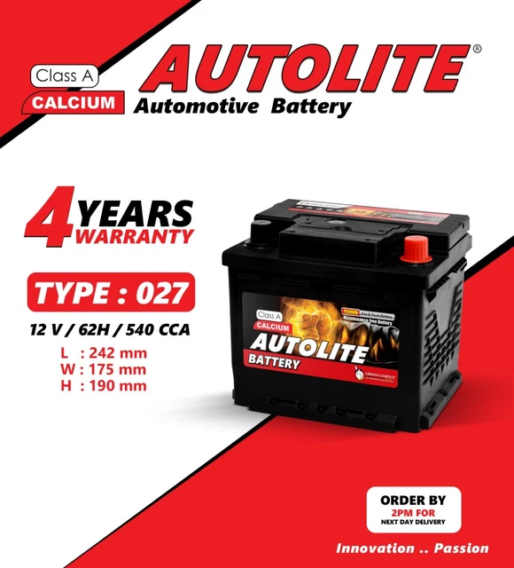 CAR BATTERY AUTOLITE Type 027 075 12V 62Ah 540Cca High Power 4 Year ...