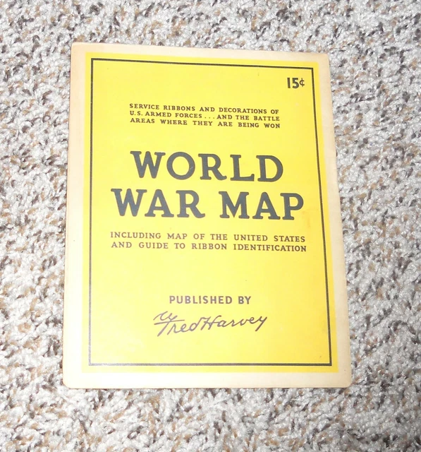 VINTAGE FRED HARVEY World War Map Ribbon Identification Guide (B6) £7. ...