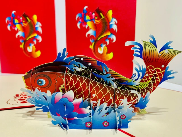 ORIGAMIPOPCARDS.COM RED KOI Japanese Fish 3D Pop Up Greeting Card ...