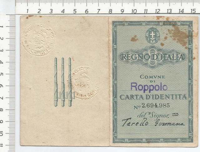 CARTA D'IDENTITA'- COMUNE di Roppolo. Biella, Piemonte.Fascio Littorio ...