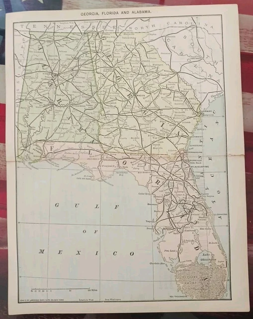 1890 TRAIN ROUTE Map FLORIDA Georgia ALABAMA all Railroad Lines ...