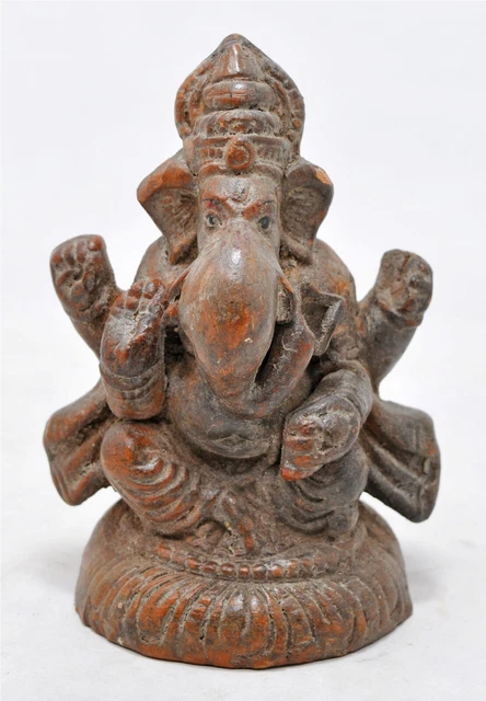 ANTICO TERRACOTTA CLAY Dio Ganesha Idol Statuina Originale Vecchio Mano ...