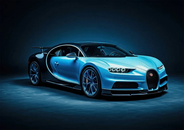 BUGATTI CHIRON POSTER - Iconic Blue Supercar Wall Art 16x12/20x16/24x18 ...