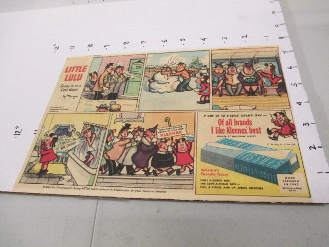 NEWSPAPER AD 1940S Marge's LITTLE LULU Kleenex tissues comic strip $11. ...