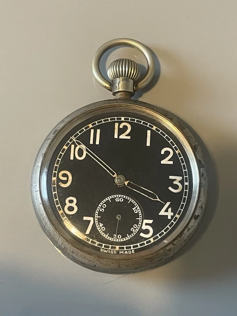 WW2 MILITARY POCKET Watch By Arthur Schnegg Black Dial Working Broad ...