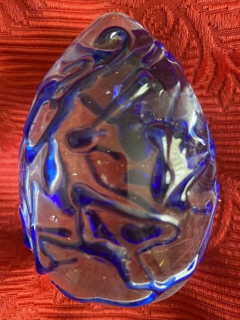 PAPERWEIGHT EGG SHAPE Clear Cobalt Blue Art Glass 3.5 Inch Tall - 10 £ ...