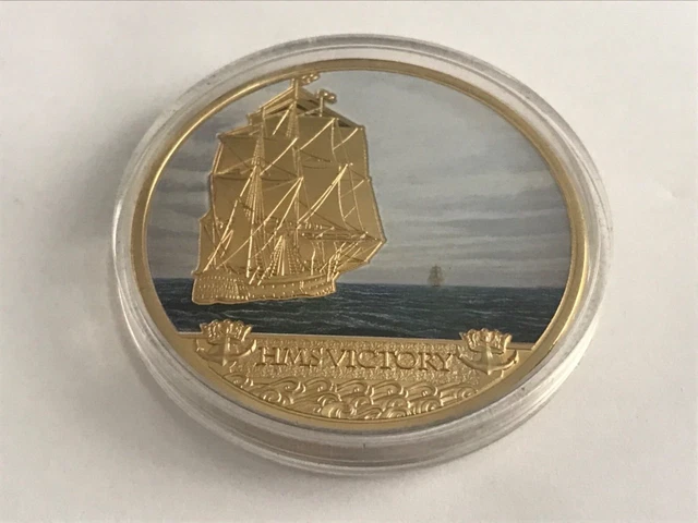 250TH ANNIVERSARY OF HMS VICTORY GOLD PLATED PROOF 50mm COIN/MEDAL £29. ...