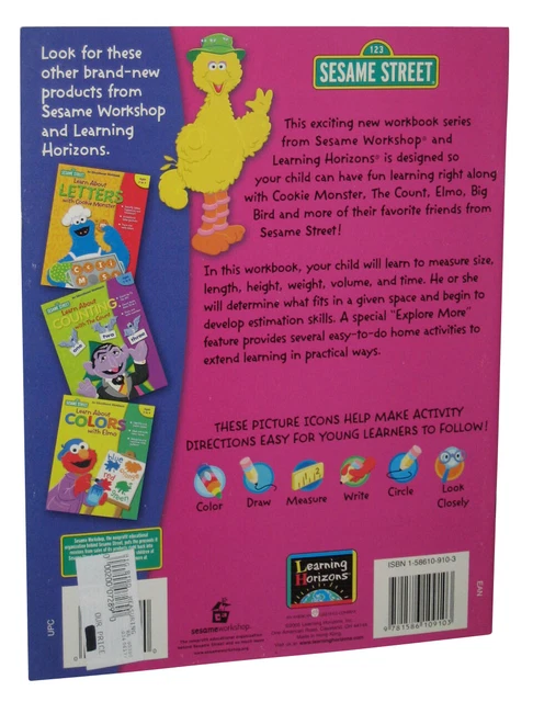 SESAME STREET 1 2 3 Learn About Measuring w/ Big Bird Educational Book ...