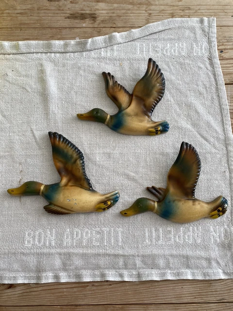 SET OF 3 1940s Vintage Kitsch Cast Metal Wall Flying Mallard Ducks £35. ...
