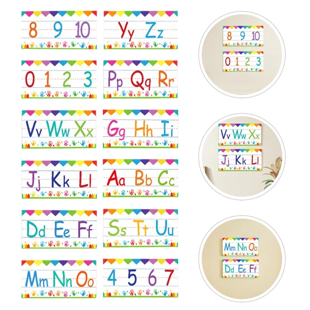 12 PCS ALPHABET Bulletin Board Strips ABC Classroom Posters Number Line ...