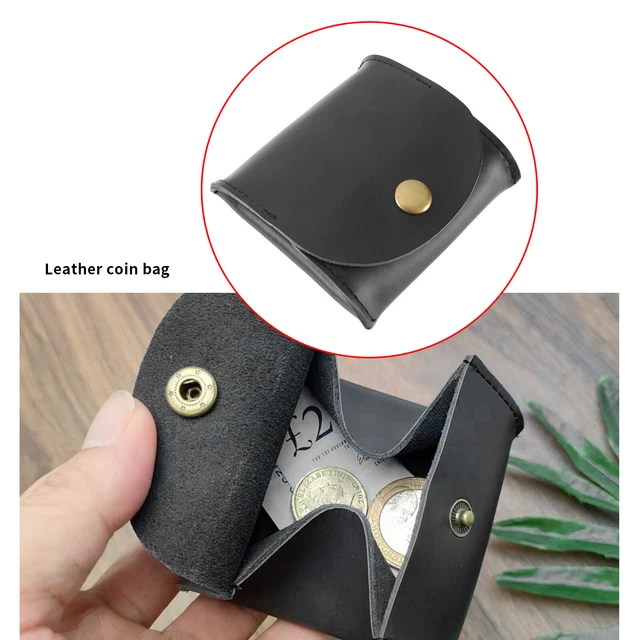 LEATHER POCKET COIN Case Change Holder Squeeze Coin Mini Wallet Coffee ...