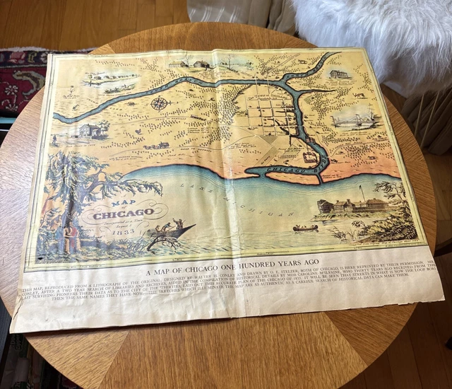 1933 PRINT PICTORIAL Map of Chicago From 1833 From Newspaper Promo ...