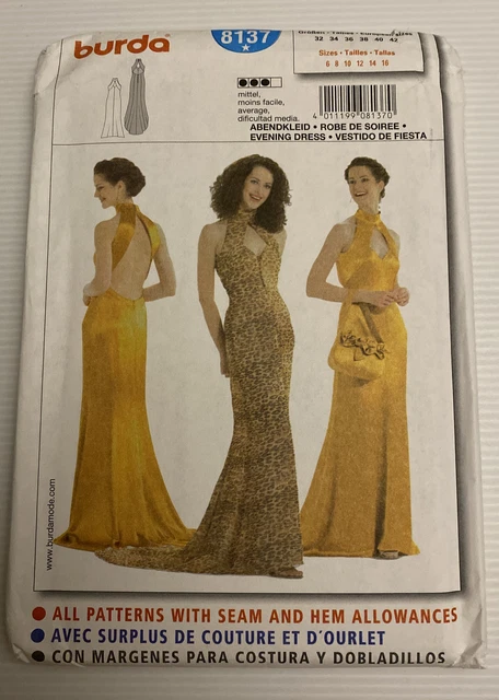 BURDA 8137 SEWING Pattern Sizes: 6-16 Evening Formal Prom Dress Gown ...