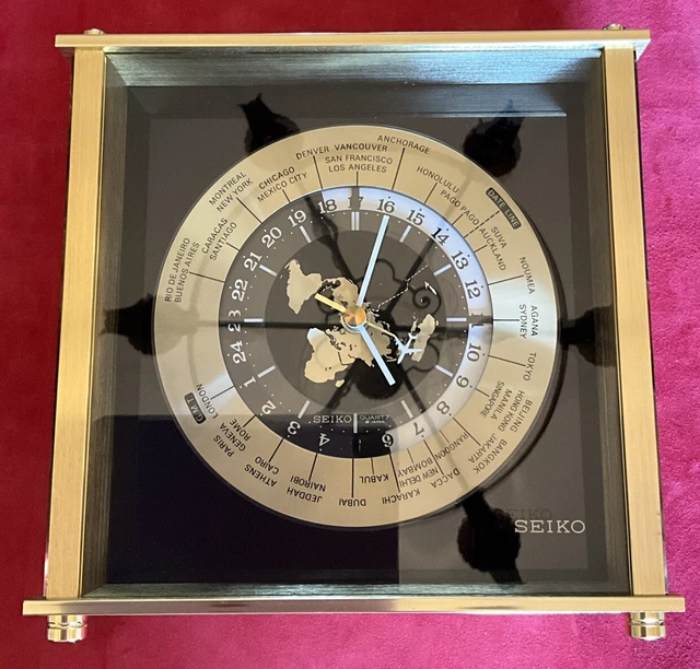 VINTAGE SEIKO QUARTZ World Time Zone Clock With Airplane Second Hand ...