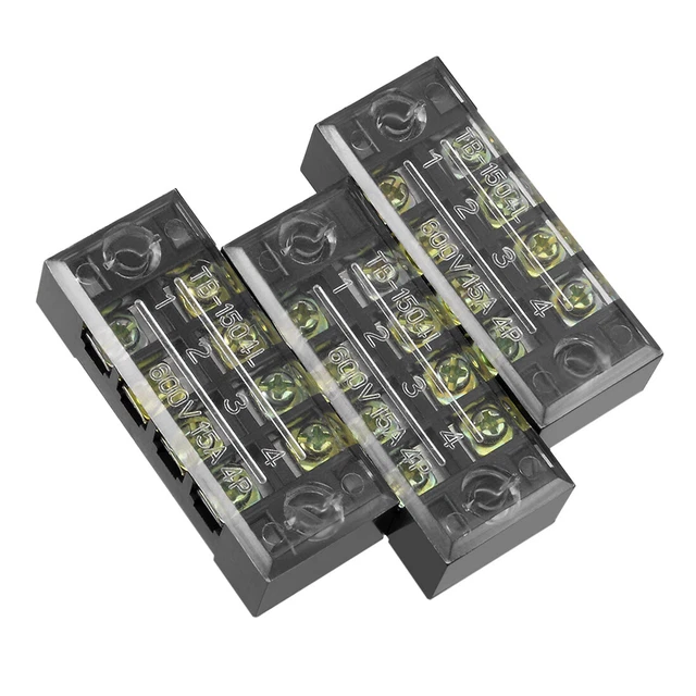 3 PCS 4 Positions Dual Rows 600V 15A Wire Barrier Block Terminal Strip ...