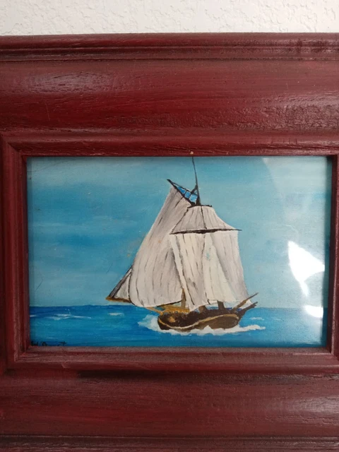 LE BATEAU PEINTURE à l'huile sur panneau de 10x15cm par Henry Prost ...