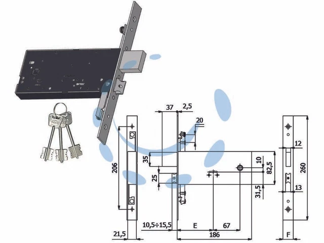 4307431 SERRATURA TRIPLICE Infil. Fasce D/Mappa Cat. E Scr. Mm.82,5 H ...