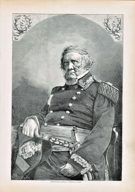 WINFIELD SCOTT CIVIL War Engraving Portrait 1861 Union General Harpers ...