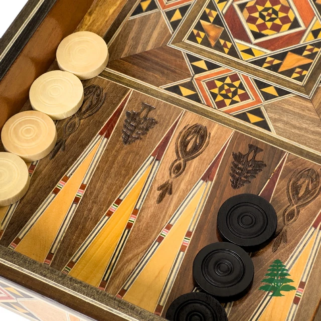 BACKGAMMON BOARD AND Chess Set with Lebanese Cedar Engraving From Lebanon Large £226.87 ...