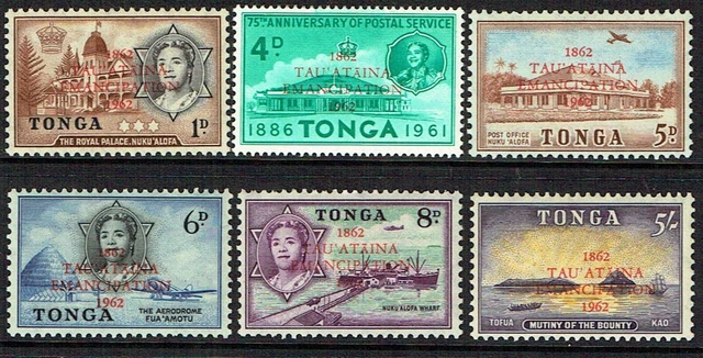 TONGA.1962.100TH.ANNIV.OF EMENCIPATION OPT.MIXED LOTX 6.MNH.8d.MLH.AS ...
