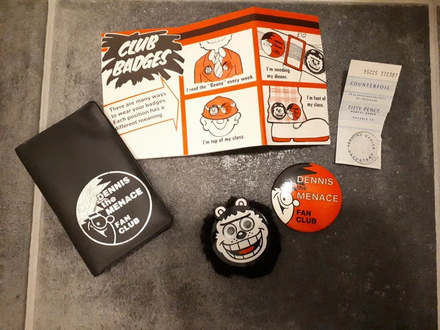 BEANO DENNIS THE Menace Fan Club Wallet and Badges. Gnasher. Collectors ...