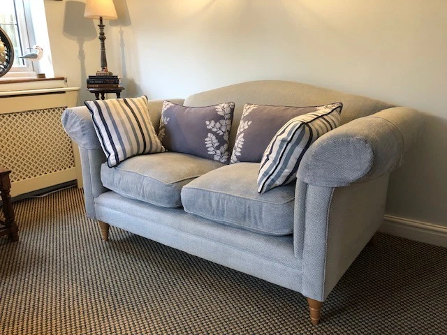 BEAUTIFUL 2 SEATER Laura Ashley Pale Blue SofaSettee Good Cond. Smoke ...